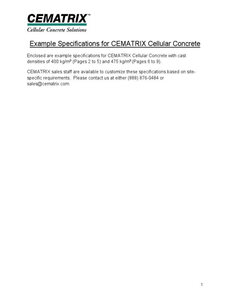 CEMATRIX Cellular Concrete Specifications | PDF | Concrete | Building ...