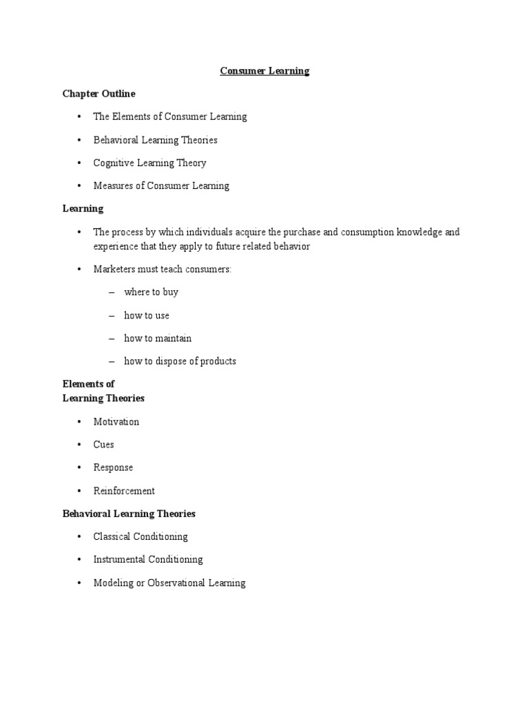 Consumer Learning Chapter Outline | PDF