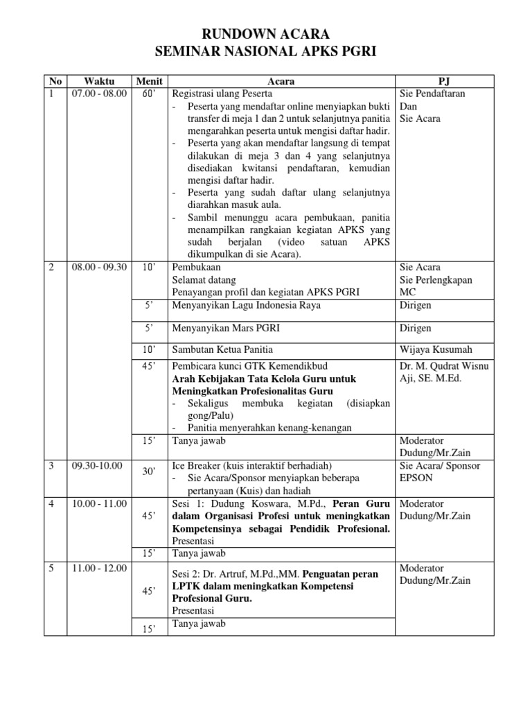 Rundown Seminar Nasional APKS PGRI | PDF