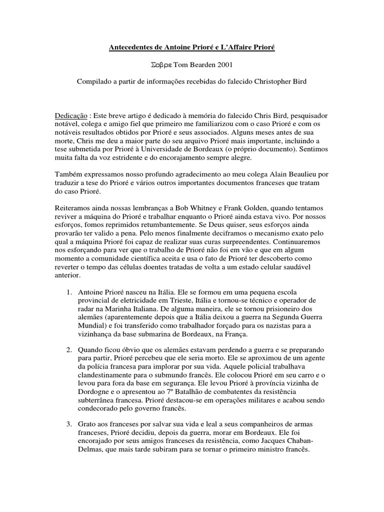 Antecedentes de Antoine Prioré e L'Affaire Prioré | PDF | Câncer ...