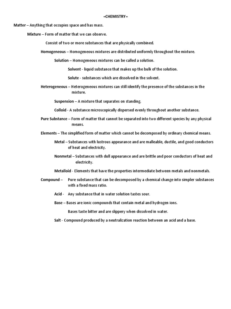 Grade 7 CHEMISTRY Handouts | PDF