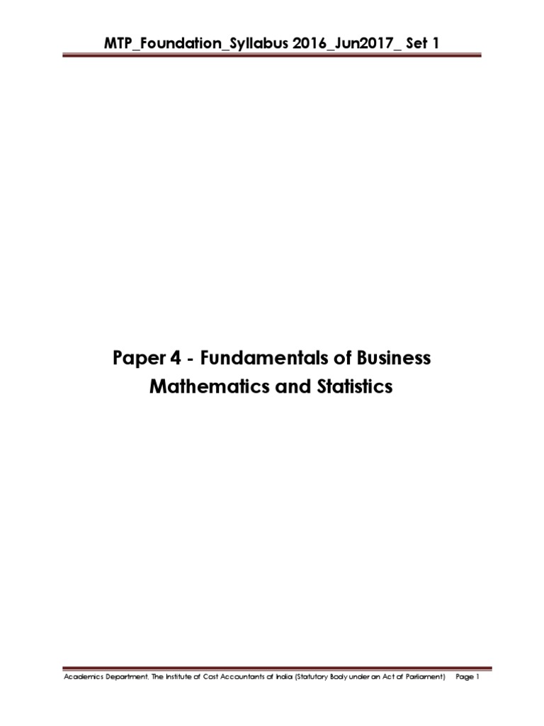 Fundamentals of Business Mathematics and Statistics Syllabus | PDF ...
