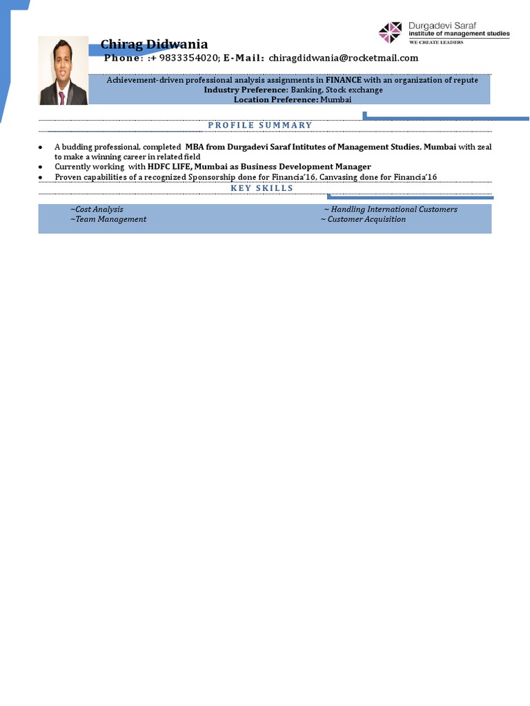 Chirag - Didwania Resume | PDF | Investing | Microeconomics