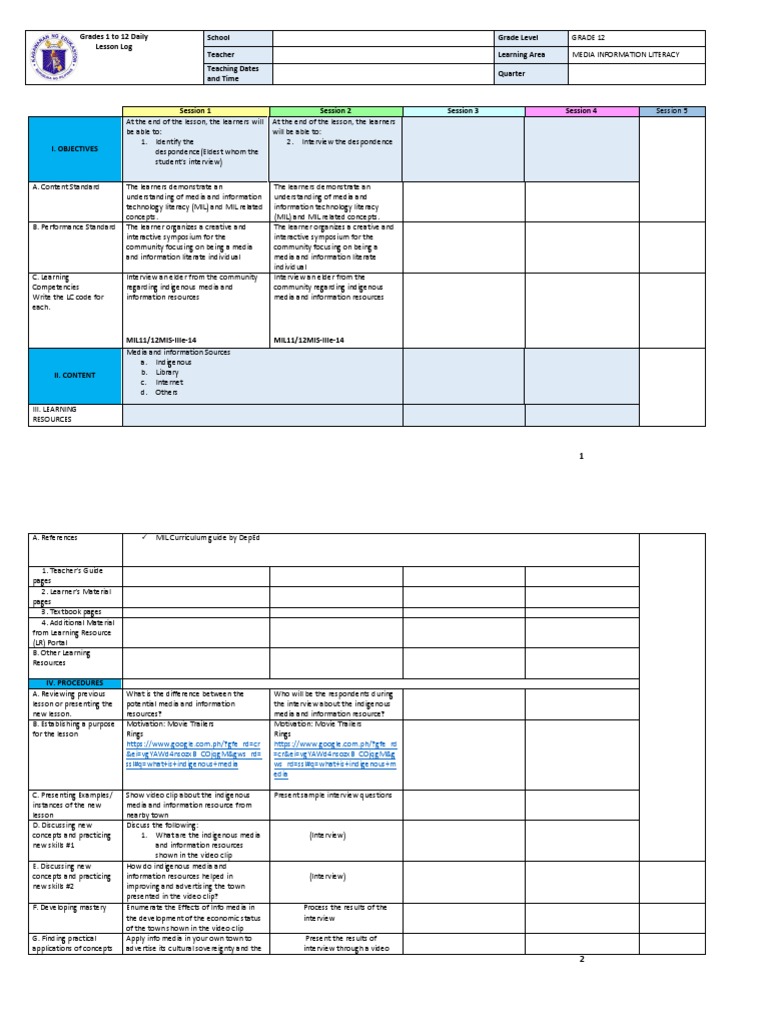 Grade 12 Media Literacy Lesson Plan | PDF | Mass Media | Literacy