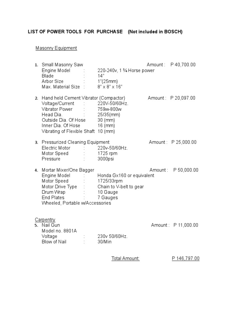 Construction Power Tools List | PDF | Home & Garden | Computers