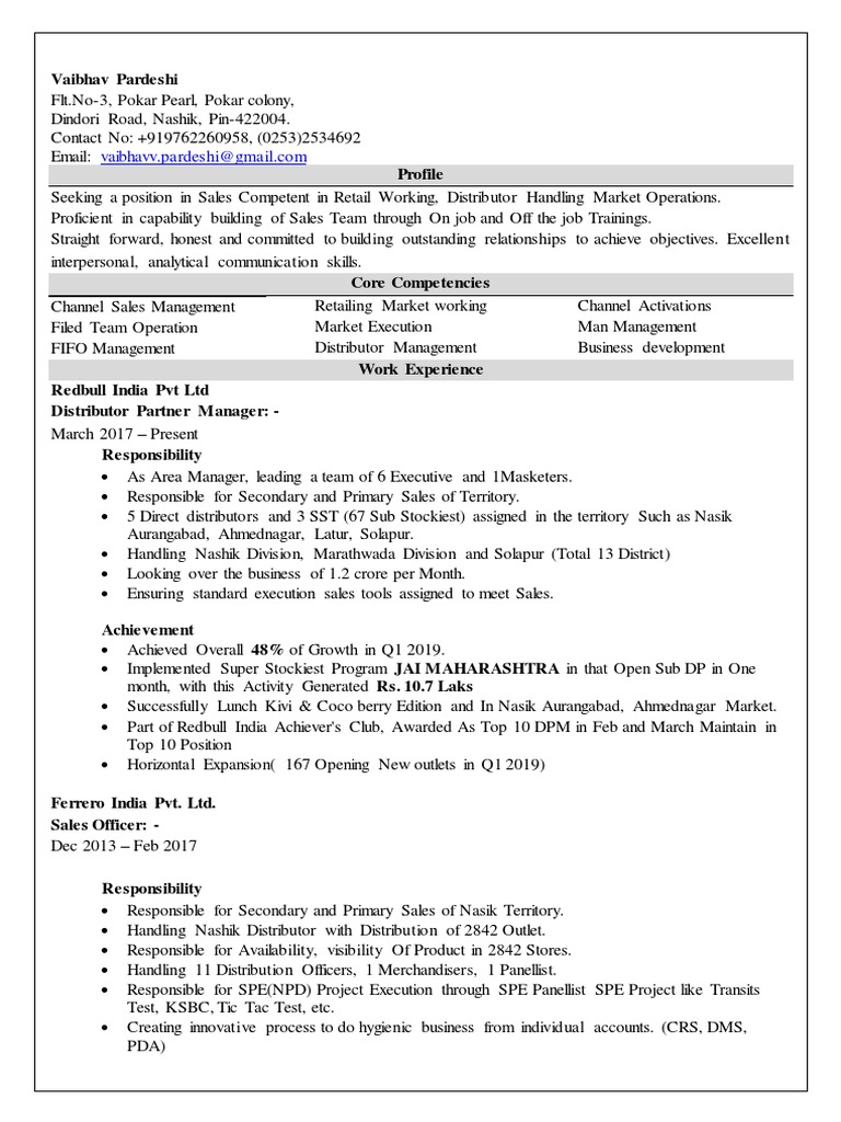 CV Vaibhav | PDF | Retail | Business