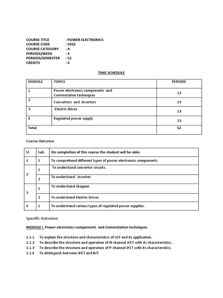 Course Title: Power Electronics Course Code: 5032 Course Category: A ...