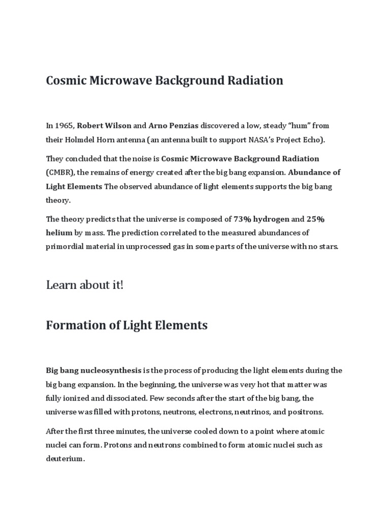 Cosmic Microwave Background Radiation | PDF | Social Science | Young Adult