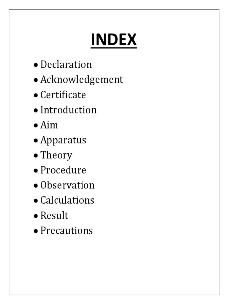 Index: Declaration Acknowledgement Certificate Aim Apparatus Theory ...