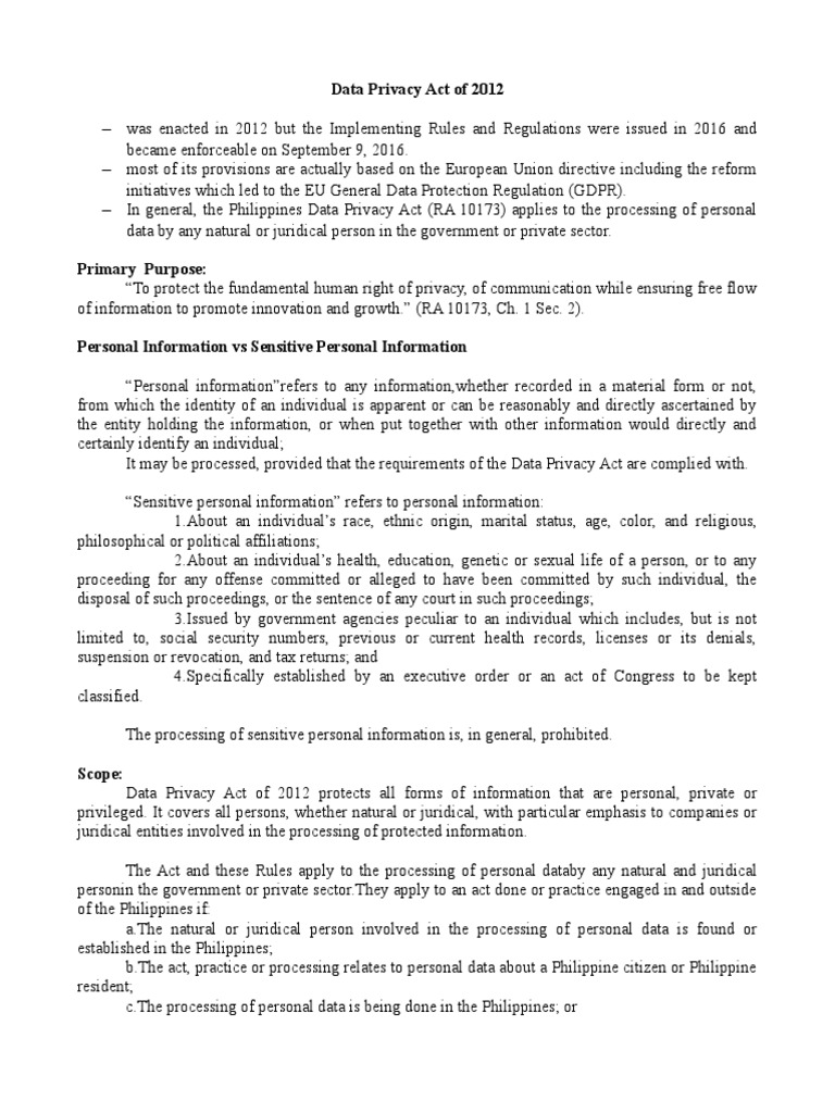The Philippines Data Privacy Act of 2012: An Overview of Key Provisions ...