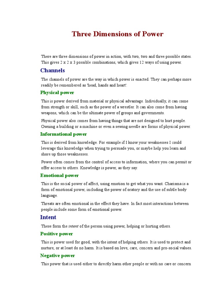 Three Dimensions of Power: Channels | PDF | Power (Social And Political ...