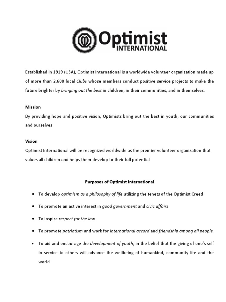Understanding Optimist International | PDF | Optimism | Psychology
