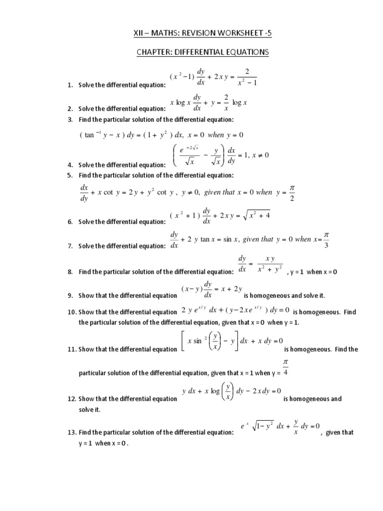 GS - Revision Worksheet-5 | PDF | Ordinary Differential Equation | Calculus