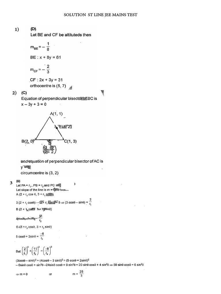 Solution ST Line Jee Mains Test | PDF | Teaching Methods & Materials
