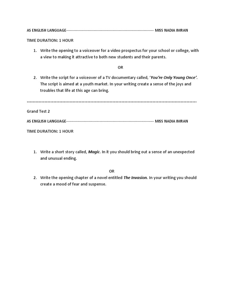 As English Language Grand Test 1 | PDF