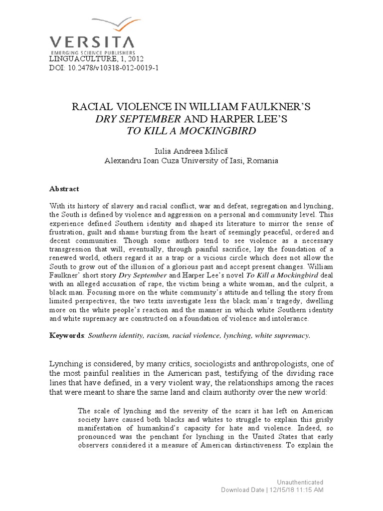 Racial Violence in Faulkner and Lee | PDF | Lynching | To Kill A ...