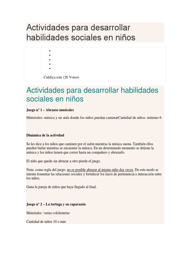 Actividades para Habilidades Sociales en Niños | PDF | Ocio | Deportes