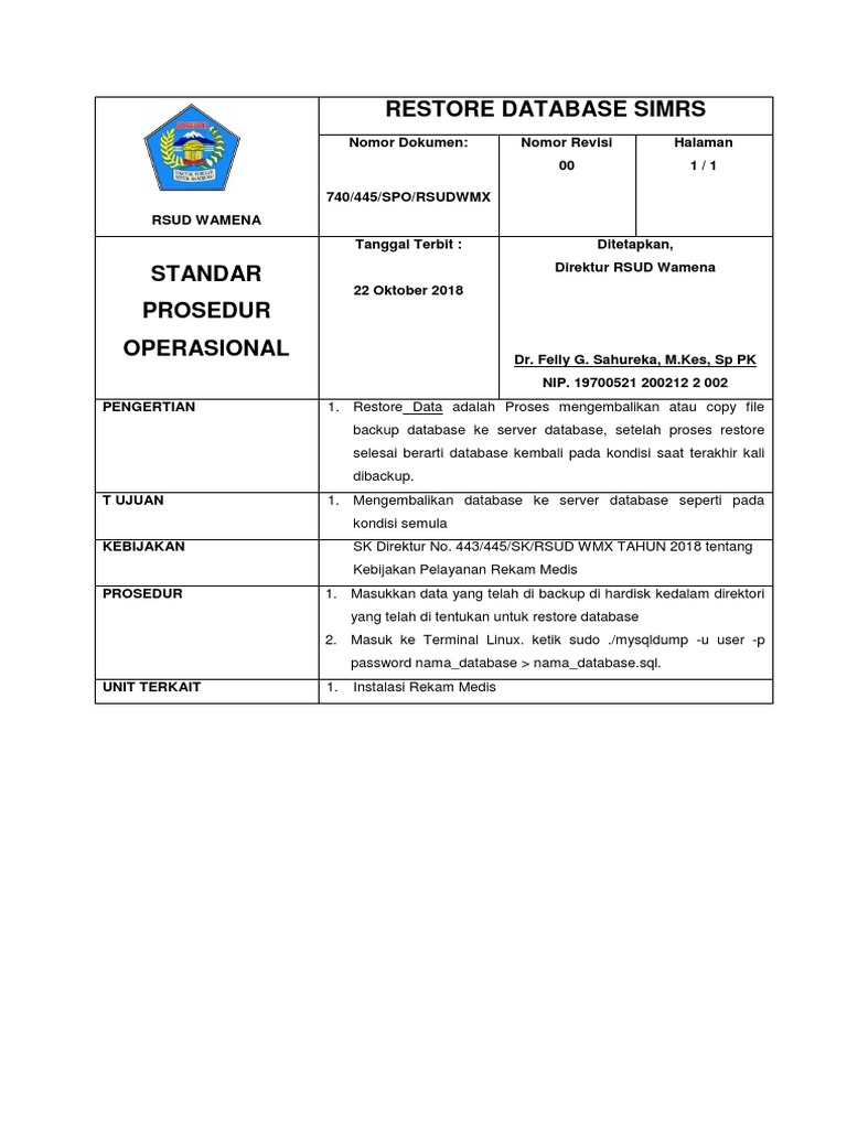 Spo Restore Database Simrs | PDF