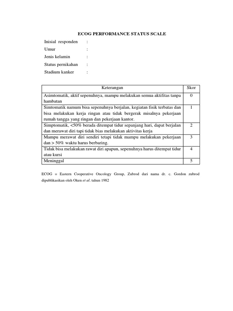 Ecog Performance Status Scale Pdf