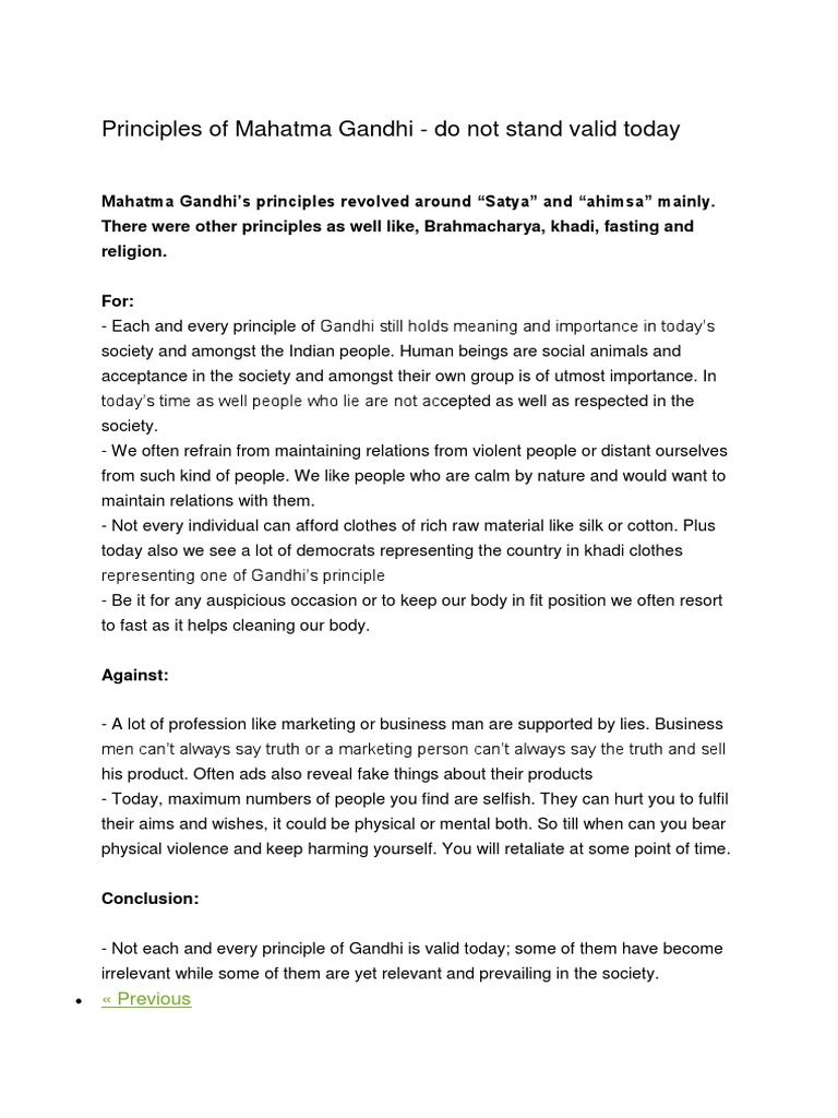 Principles of Mahatma Gandhi | PDF | Ahimsa | Mahatma Gandhi