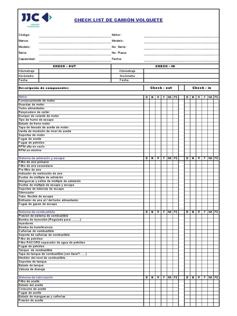 Checklist camión volquete | PDF | Turbocompresor | Embrague