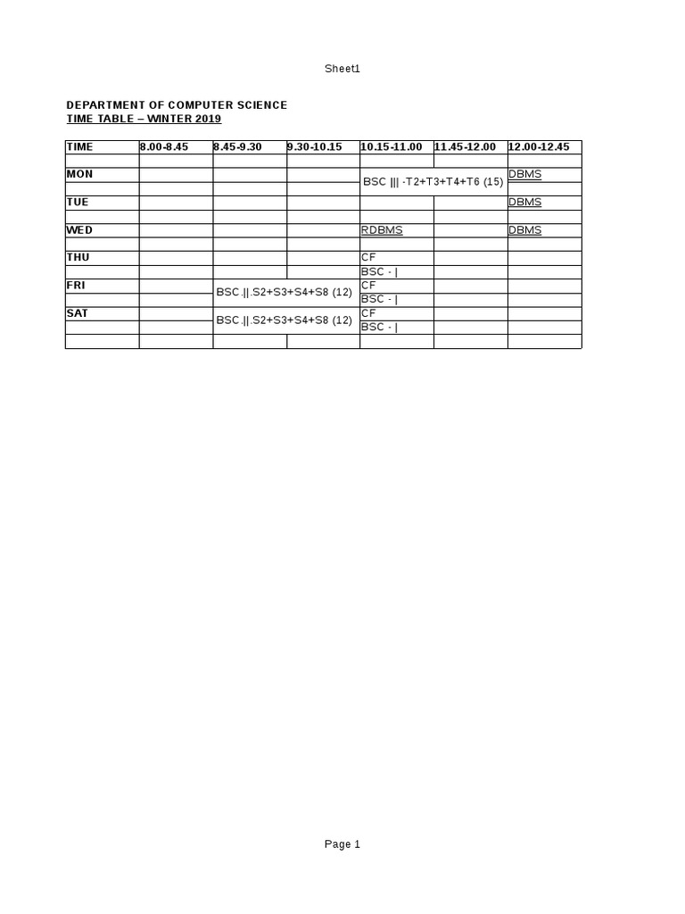 Timetable | PDF | Computers | Technology & Engineering