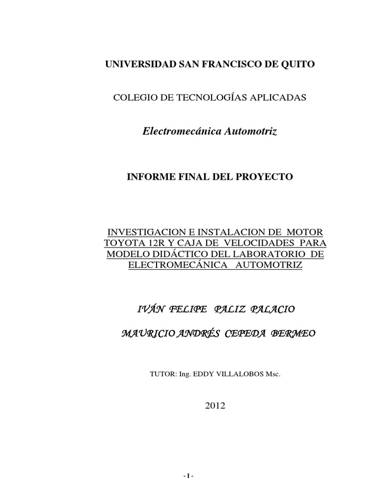 Instalación Toyota 12r | PDF | Pistón | Motor de combustión interna