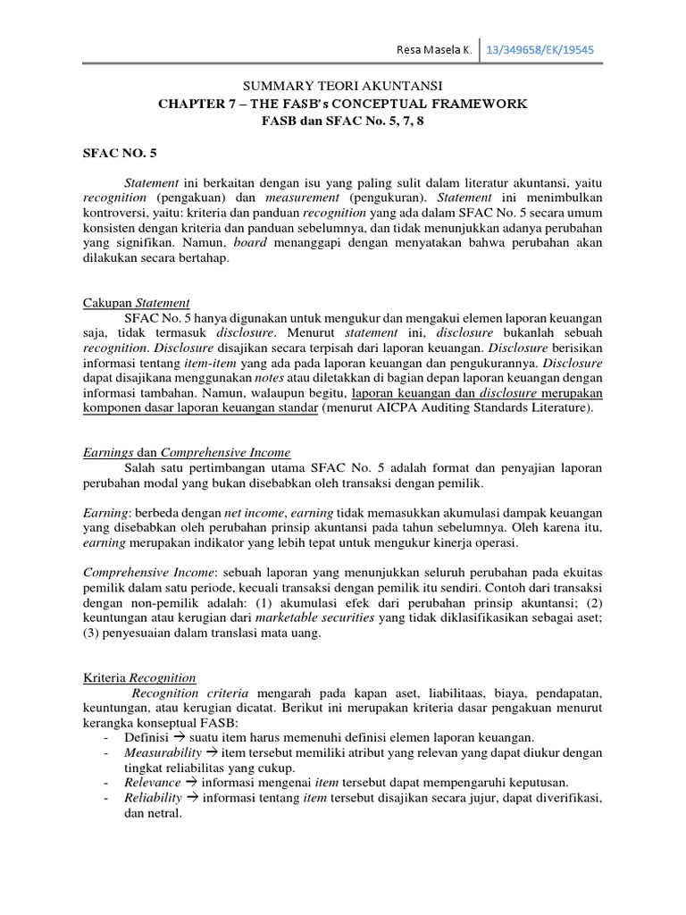 Summary CH 7 - THE FASB's CONCEPTUAL FRAMEWORK - SFAC 5, 7, 8 | PDF