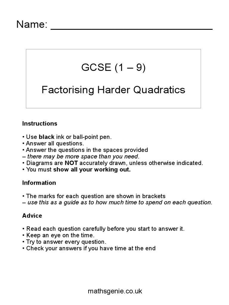 7 Factorising Harder Quadratics | PDF | Teaching Mathematics