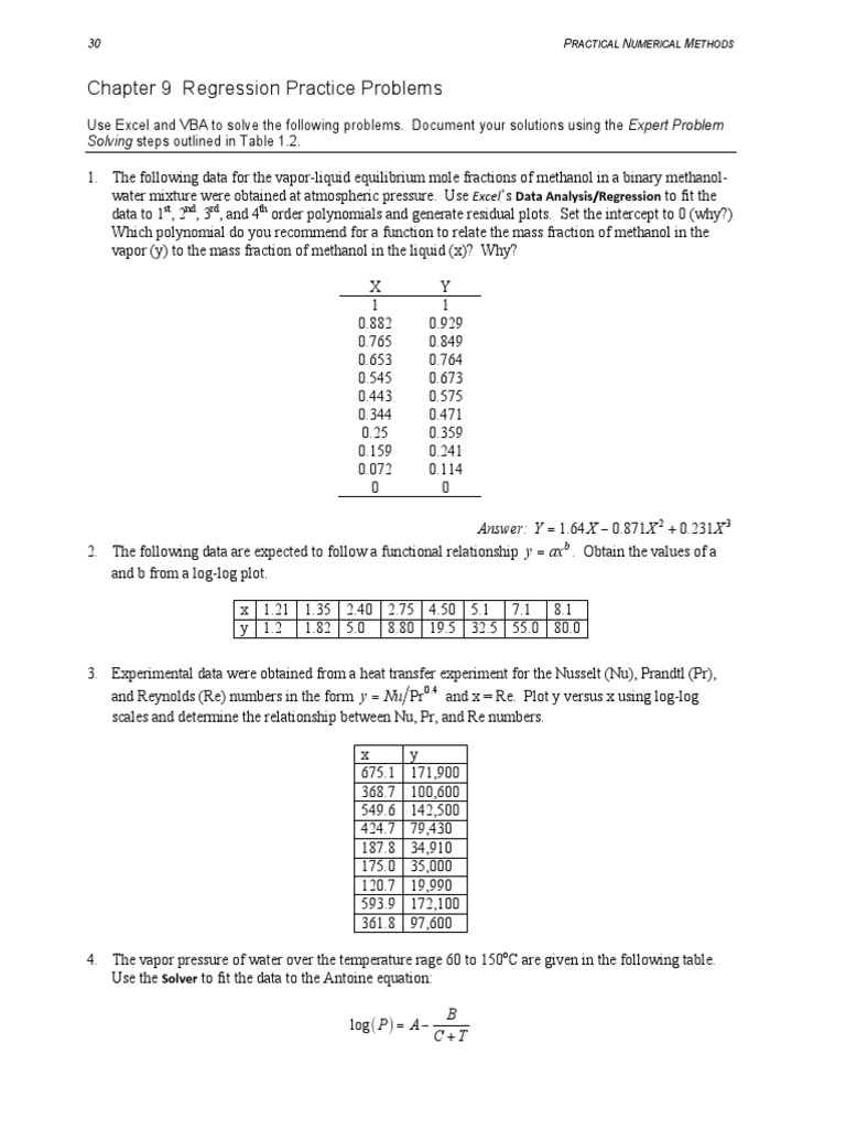 Chapter 9 Regression Practice Problems PDF Physical Chemistry Physics