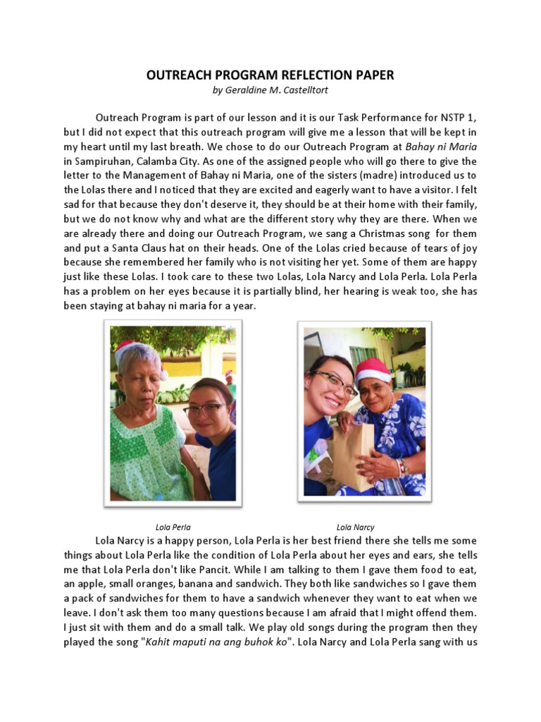 Outreach Program Reflection Paper: by Geraldine M. Castelltort | PDF