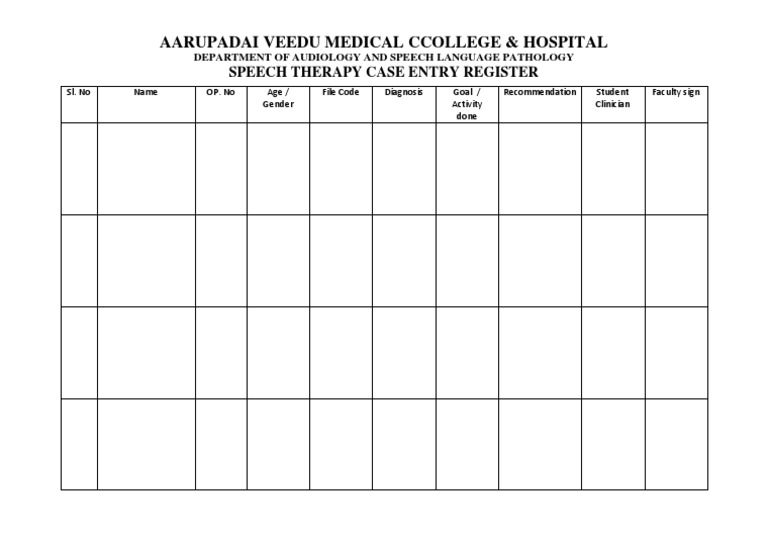 Speech Therapy Case Register | PDF