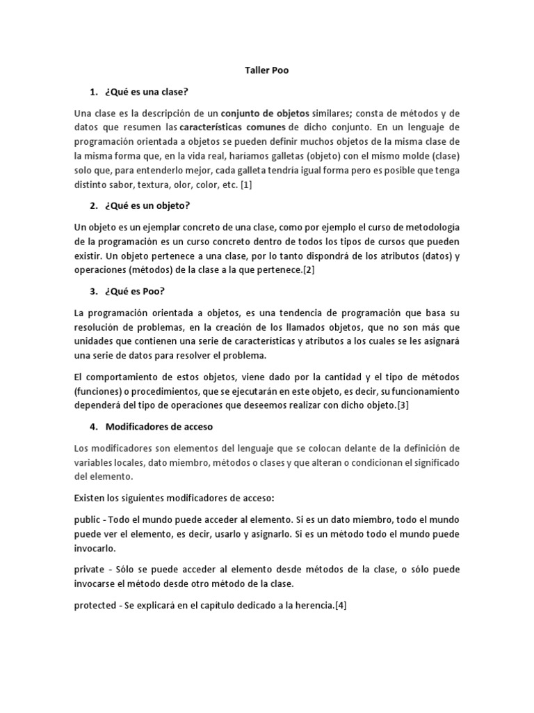 Taller Poo | PDF | Programación orientada a objetos | Objeto (informática)