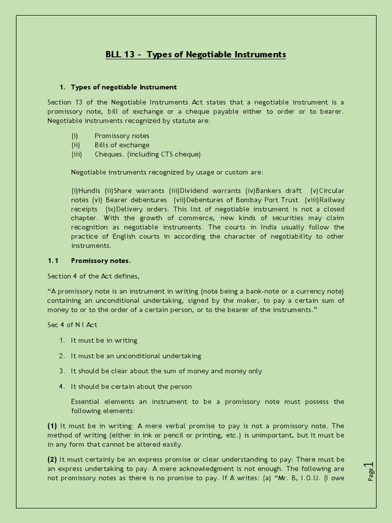 Types of Negotiable Instruments: A Comprehensive Overview of Promissory ...