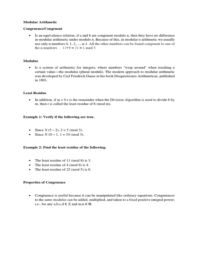 Modular Arithmetic PDF