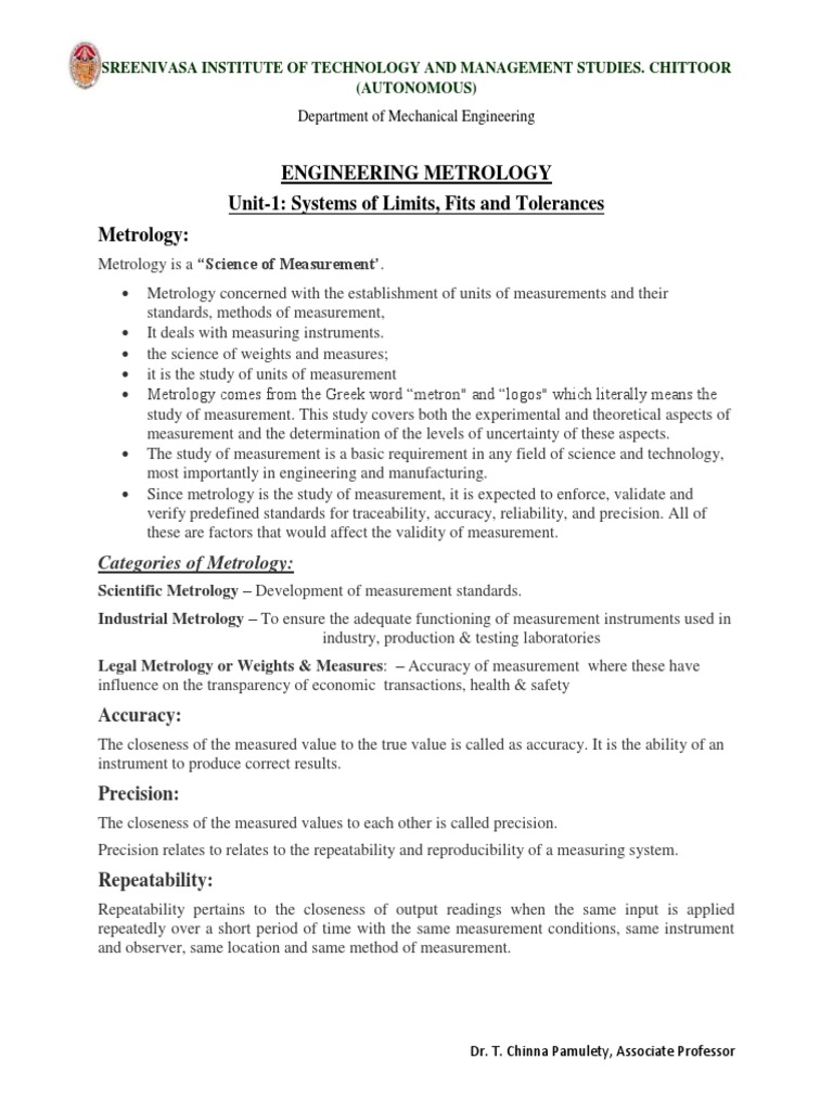EMM-full Notes | PDF | Engineering Tolerance | Metrology