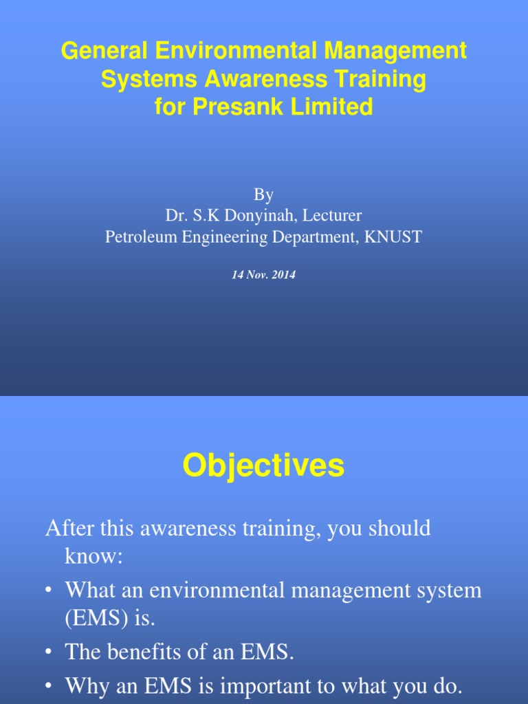 General Environmental Management Systems Awareness Training For Presank ...
