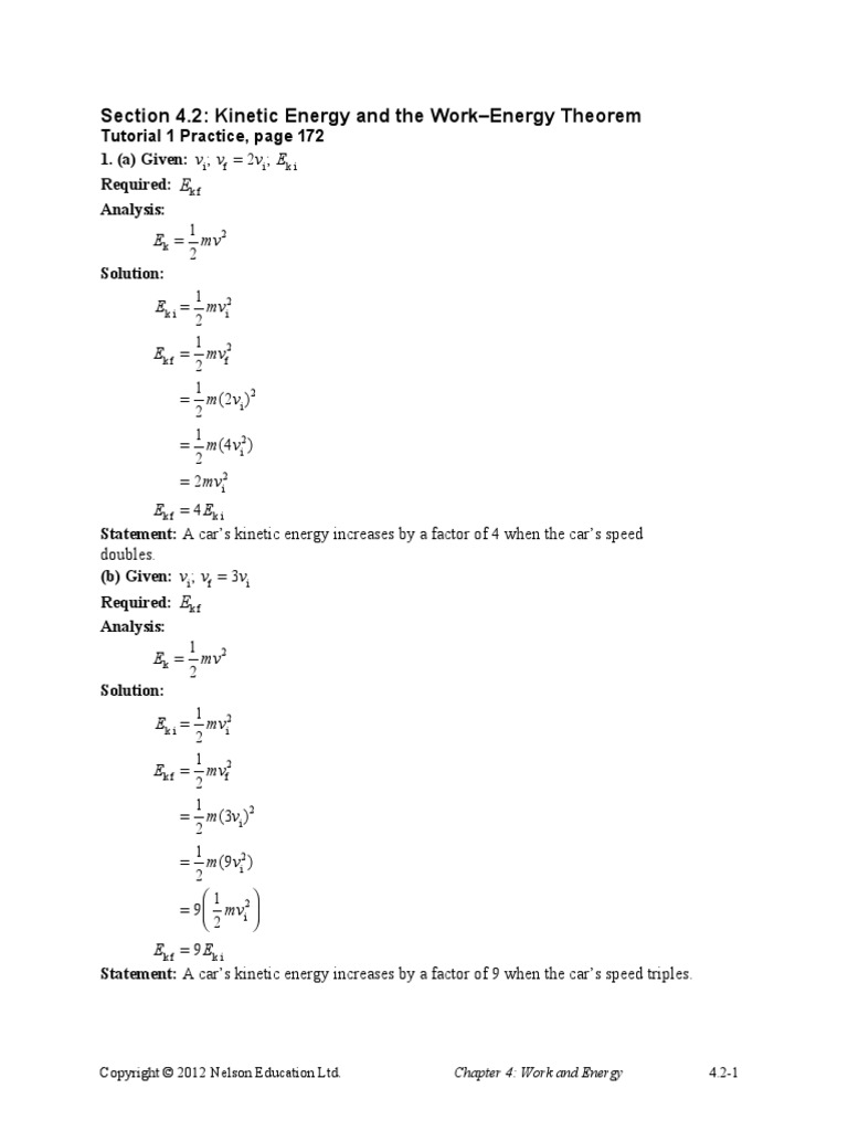 Section 4.2: Kinetic Energy and The Work-Energy Theorem: E E MV | PDF ...