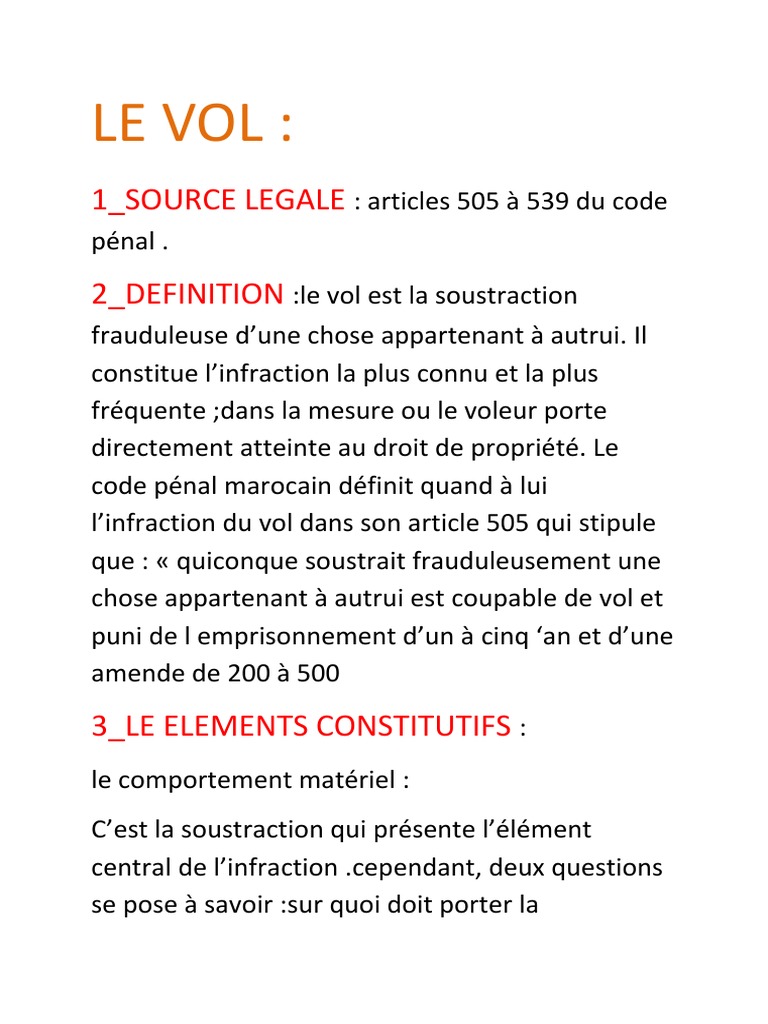 Le vol selon le code pénal marocain | PDF | Récidive en droit français ...