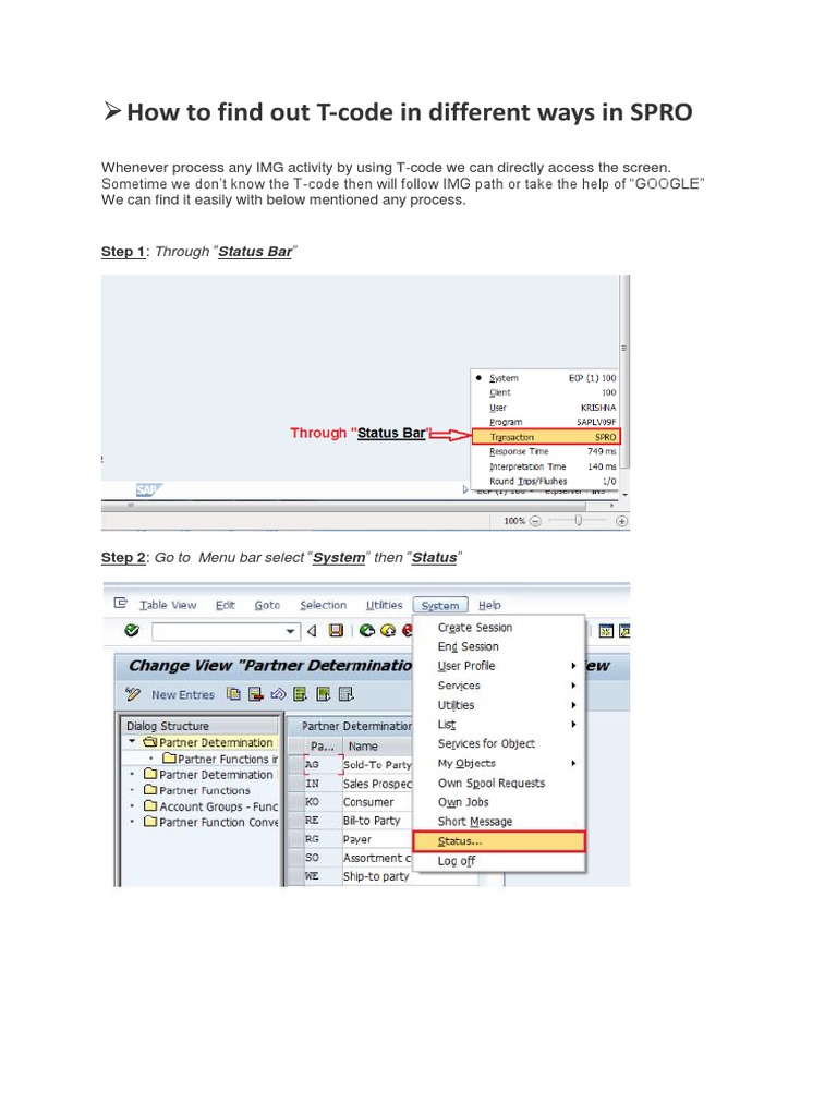 How To Find Tcode For SPRO IMG Path | PDF