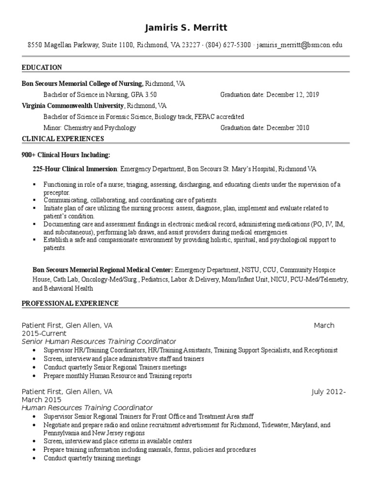 Merritt-Student Resume | PDF | Emergency Department | Nursing