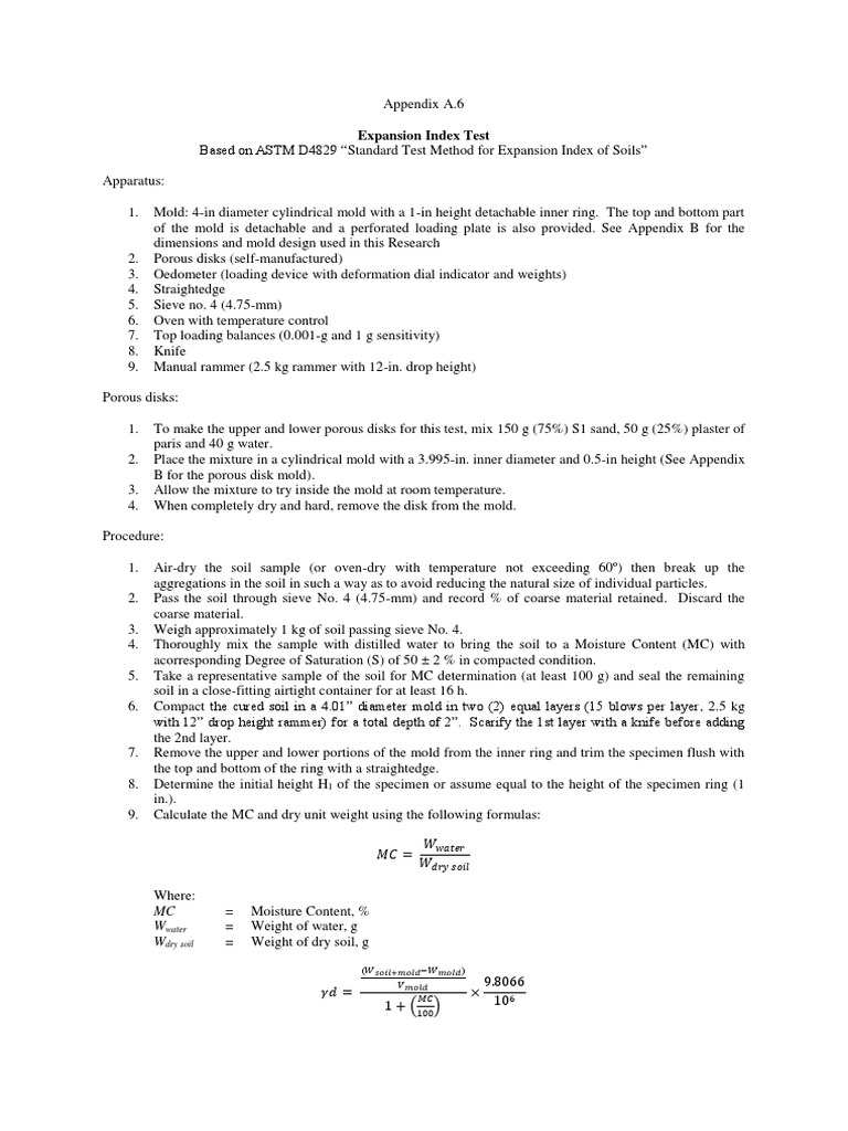 ASTM D4829 Soil Expansion Index Test | PDF | Materials | Civil Engineering