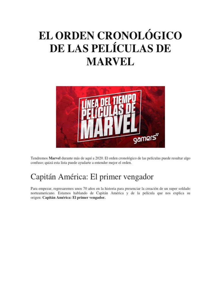 Orden Cronolgico De Las Peliculas De Marvel En 2020 Movie Series