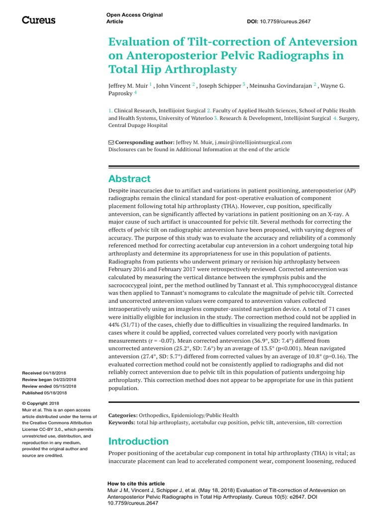 Evaluation of Tilt-Correction of Anteversion On Anteroposterior Pelvic ...