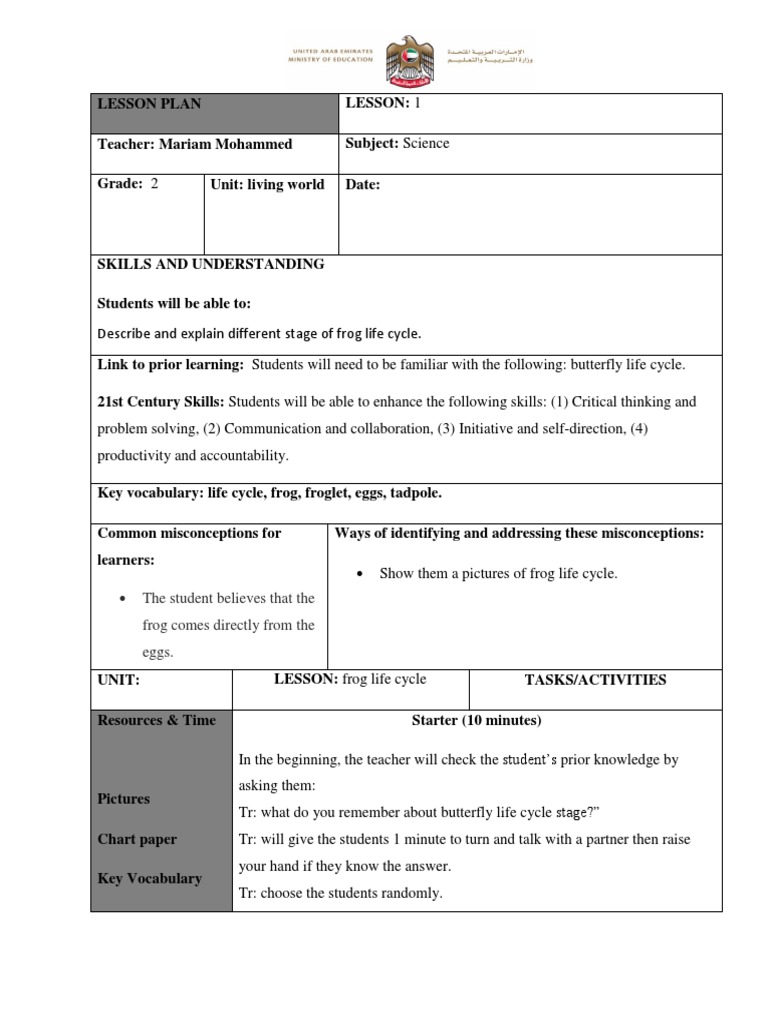 Frog Life Cycle - Lesson 3 | PDF | Frog | Lesson Plan