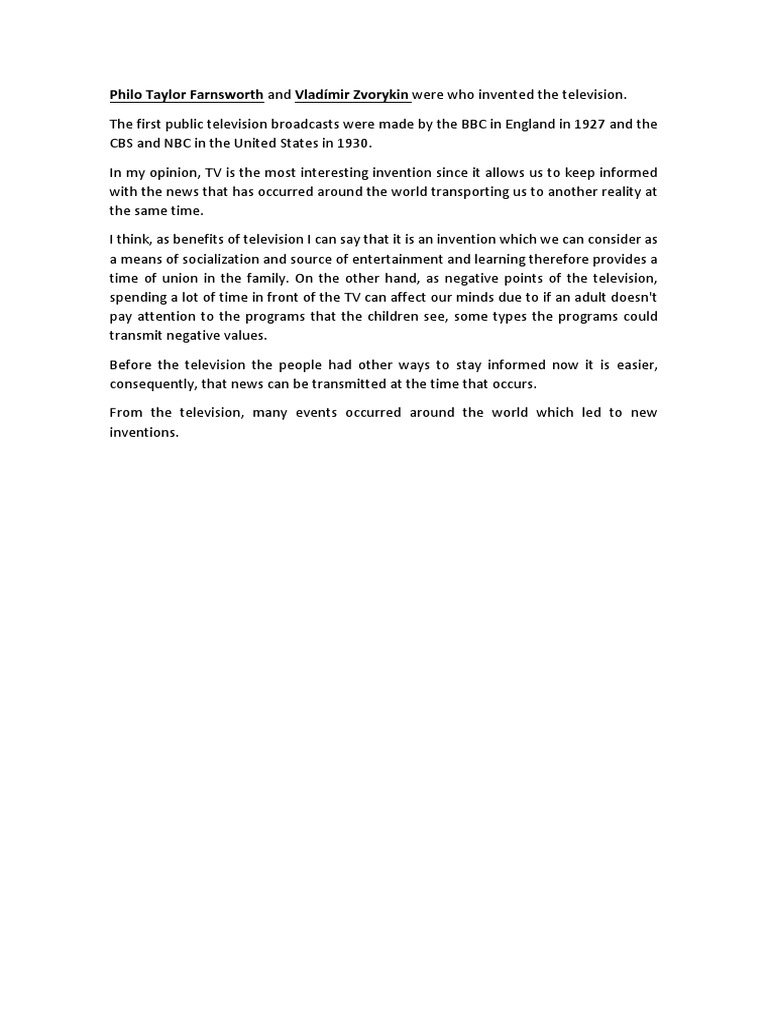 Philo Taylor Farnsworth and Vladímir Zvorykin | PDF