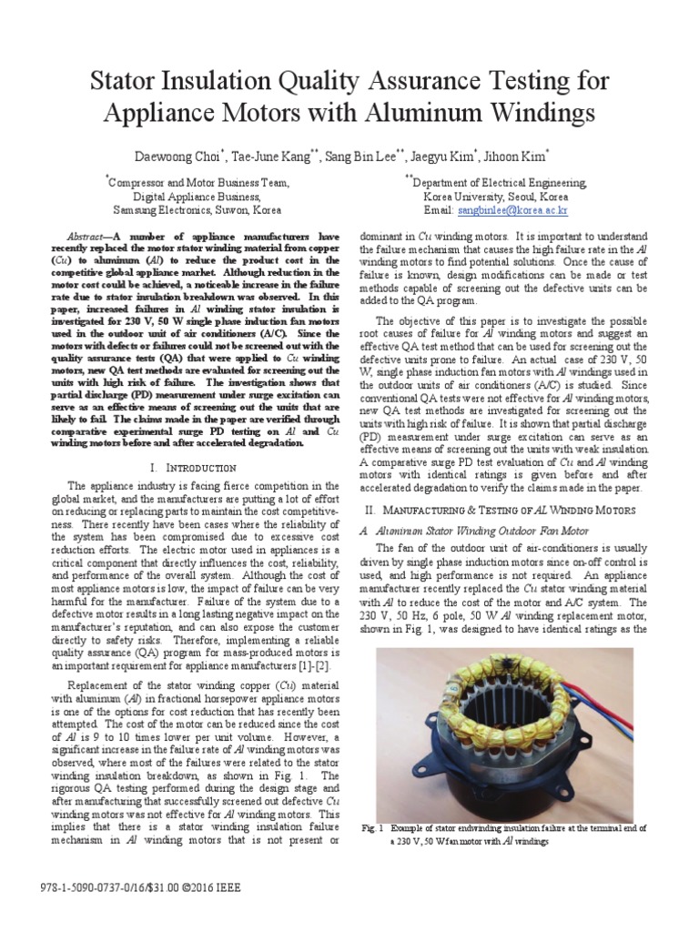 Stator Insulation Quality Assurance Testing For Appliance Motors With ...