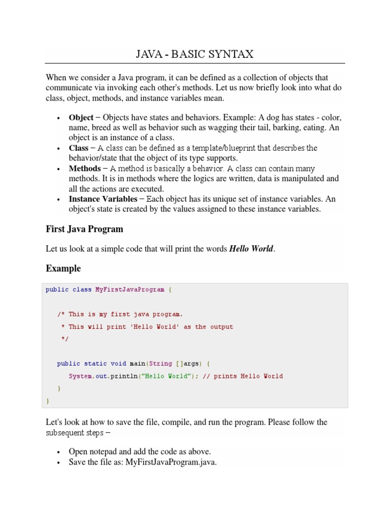 Java Basic Syntax Pdf Inheritance Object Oriented Programming