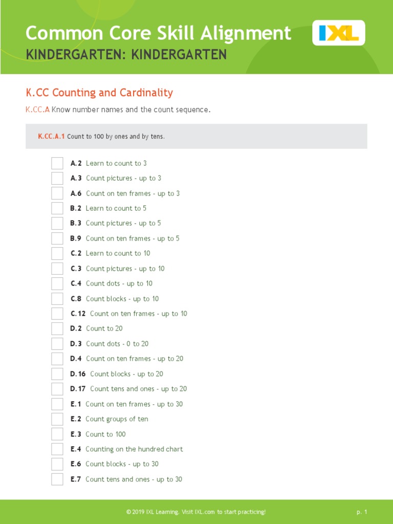 IXL Math Common Core Alignments K | PDF | Shape | Mathematical Model