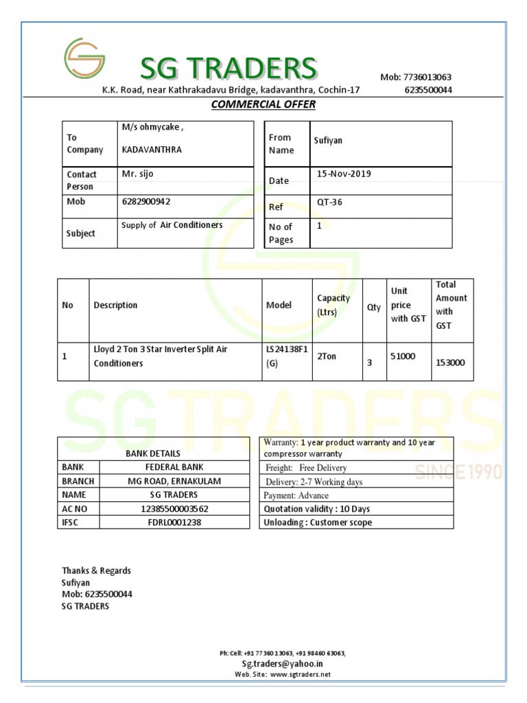 Quotation For Ac | PDF | Business